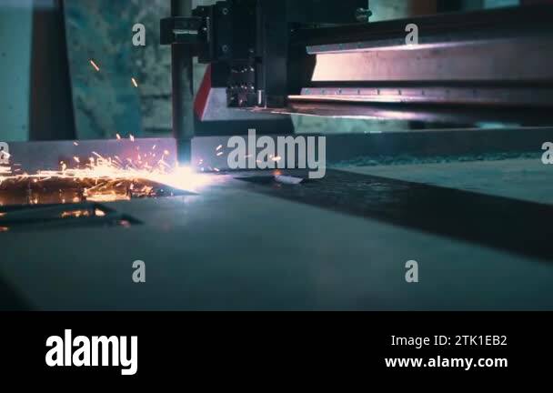 Laser cutter in production. Industrial cutting of metal with a plasma ...