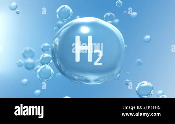 H2 Hydrogen titled water bubble. 3D animation bio infographics ...