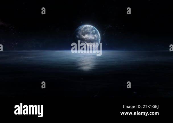 Earth rising over the ocean of Jupiters moon Europa with liquid water ...