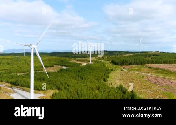Connemara aerial landscape with wind turbines of Galway Wind Park ...