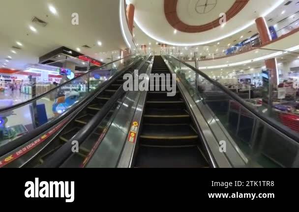 Perak,Malaysia. December 30,2022: Footage scene of the indoor escalator ...