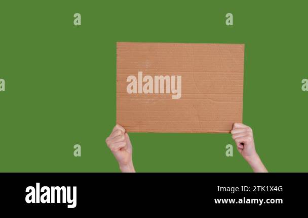 Hand holding cardboard box on green screen chroma key background. Copy ...