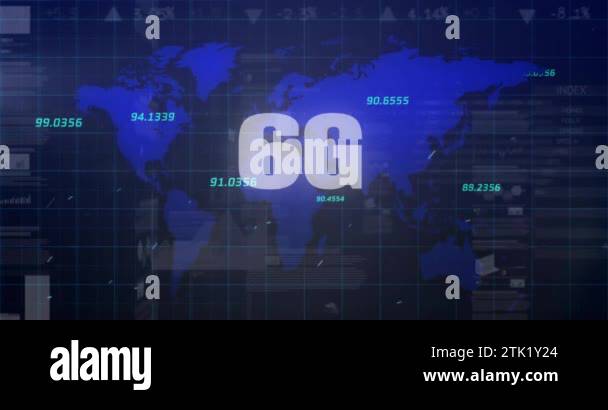 Animation of 6g text with graphs and numbers over digital map ...