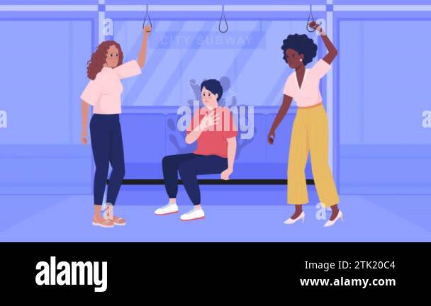 Animated health issue illustration. Panic attack on public transport ...