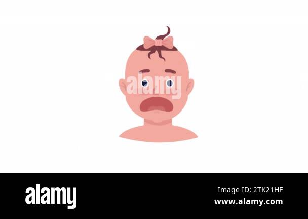 Animated scared baby emotion. Crying little girl. Flat character head ...