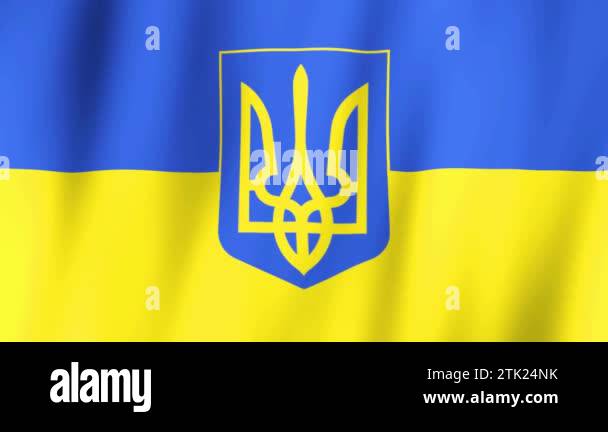 Logo of Ukraine on Ukranian flag. National symbol. Trident emblem Stock ...