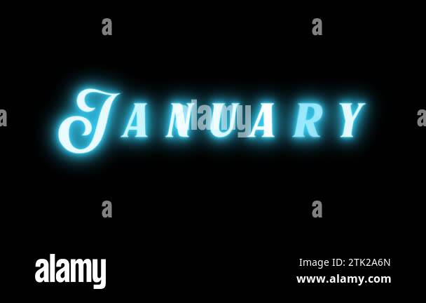 January Neon Text Sign On Black Background. Blue inscription. January ...