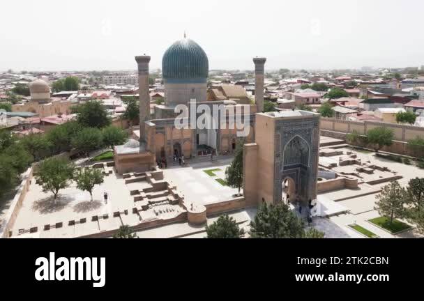 Samarkand Uzbekistan aerial view of Gur-e-Amir a mausoleum of the Asian ...