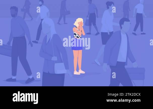 Animated agoraphobia illustration. Panic attack in crowd. Mental issue ...