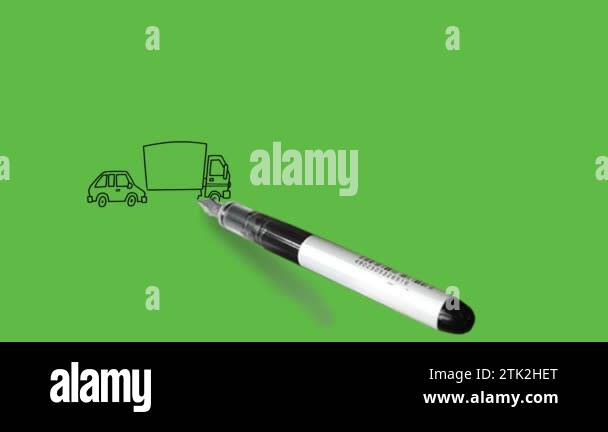 draw six different vehicles run after one another in straight line with ...