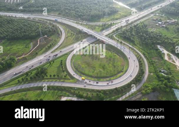 An aerial view of a highway intersection in the country of North South ...
