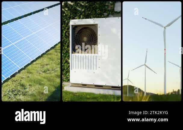 Eco-friendly modern devices - photovoltaic panels, solar farm, heat ...
