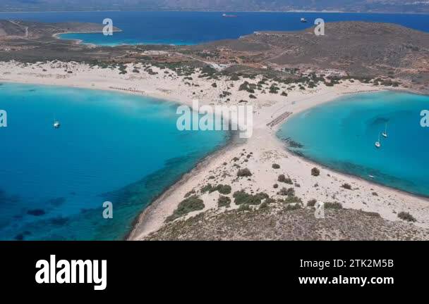 Aerial view of Simos beach in Elafonisos island in Greece. Elafonisos ...