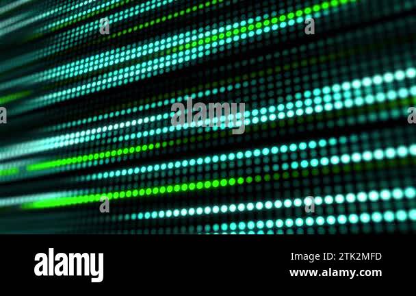 Turquoise and green glowing pixels. LED screen. Effect of movement ...