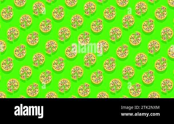 Pizza, pieces of pizza on a green screen background. Looped flat ...