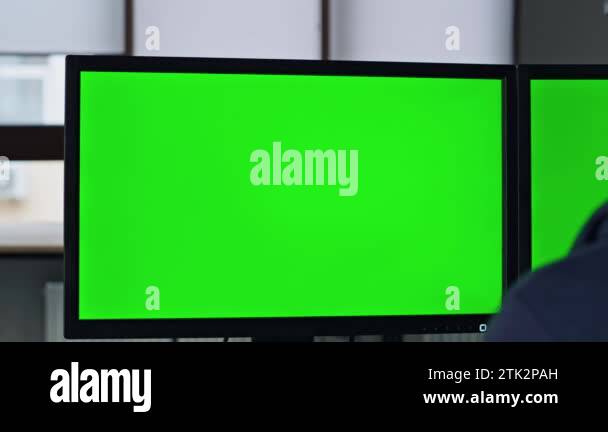 Closeup Chromakey Screen In Office It Manager Working On Template