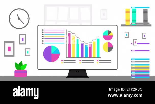 Office computer with modern Infographics on screen. Modern Office ...