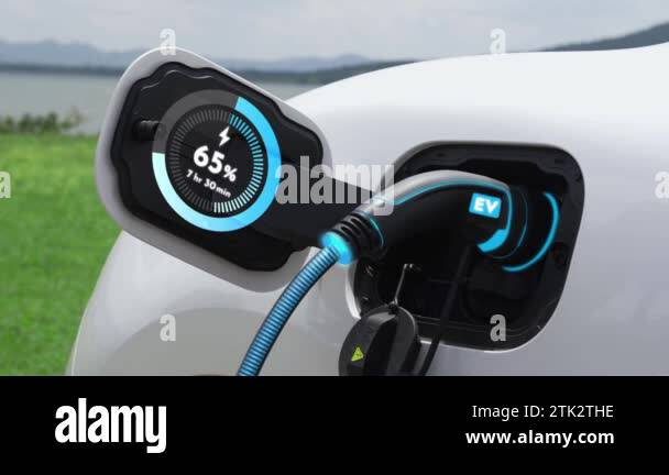 Electric car plug in with charging station, recharge battery by EV ...