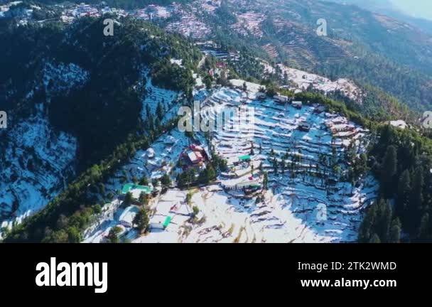 Mussoorie,Uttarakhand India- January 15 2022- Aerial winter landscape ...