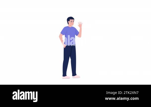 Animated man greet in chinese. Male character wave hand. Full body flat ...