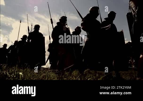 Historical Gladiators Soldiers Walking Together on Battle Field Going ...