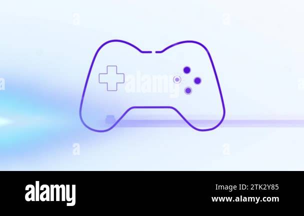 Animation of purple video game handset controller with blue light on ...