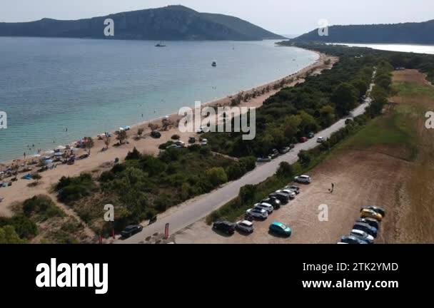 Panoramic aerial view over the shipwreck in Divari beach near Navarino ...