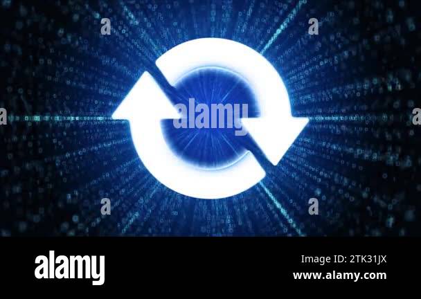 Reset Icon Digital Cyber Space Loop Technology Tunnel Animation. Arrow reload, refresh, rotation ...