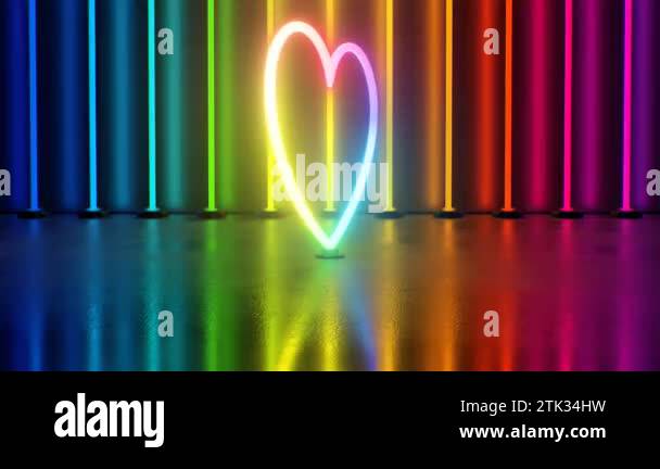 Rainbow Neon Glowing Heart Spinning Outline Shape Spectrum Lights - 4K ...