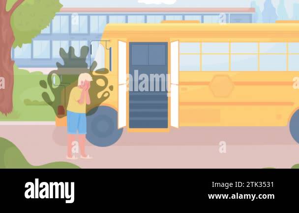 Animated fear of school illustration. Child panic disorder. Crying kid ...