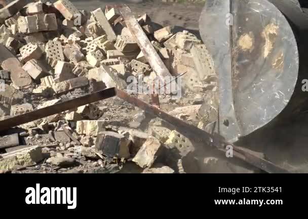 Construction debris from demolished buildings and bricks left over from ...