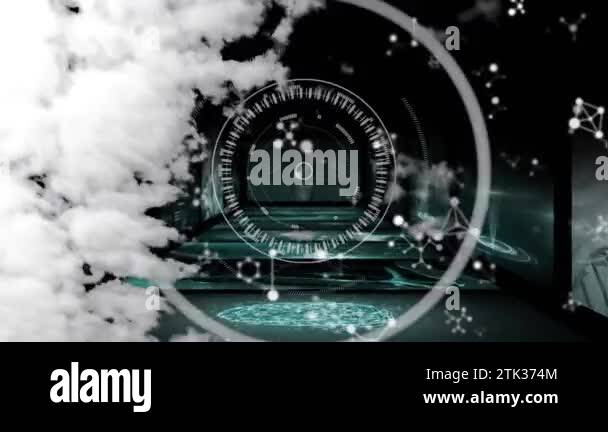 Animation of clouds, floating molecules and radar over infographic ...