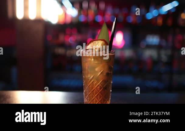 Ready-made drinks are on the bar ready to be consumed. Preparation of ...