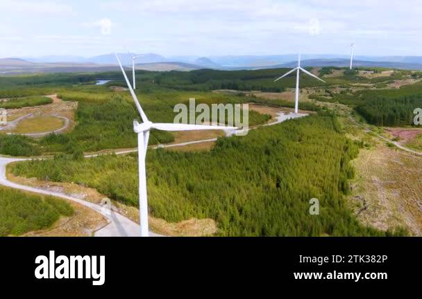 Connemara aerial landscape with wind turbines of Galway Wind Park ...
