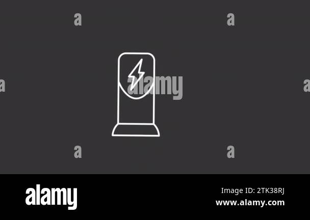 Animated EVSE white line icon. Charger from above. Charging station for ...