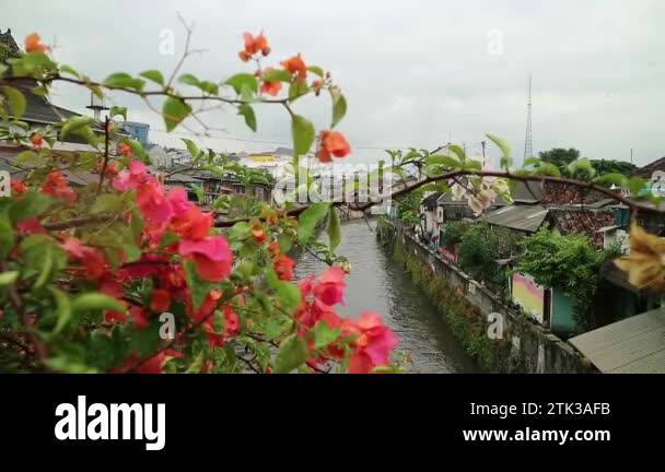 Aerial of Kali Code or river code, Yogyakarta seen from Jembatan ...