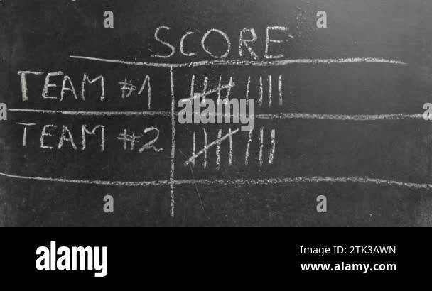 Drawing counting tally chart with chalk, score marking for competing ...