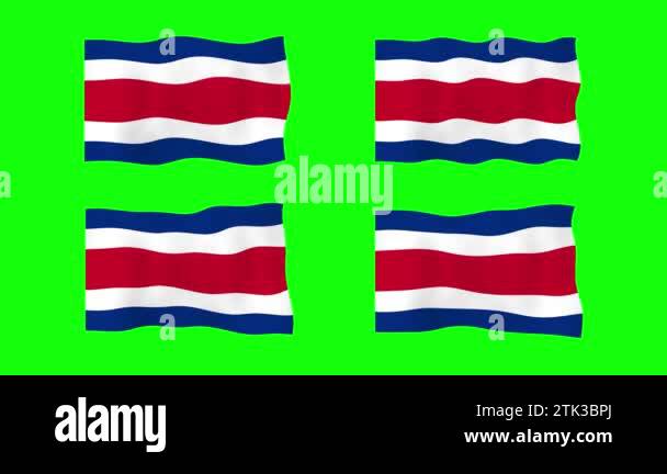 Costa Rica Waving Flag 2D Animation on Green Screen Background. Looping ...
