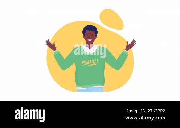 Animated excited man. Looped 2D cartoon flat characters on white with ...