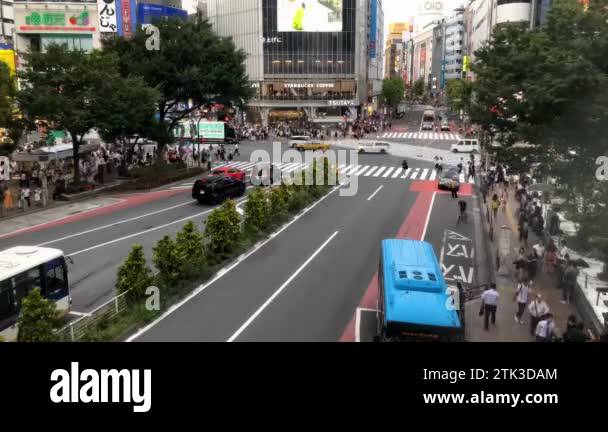 Tokyo, Japan - August 2018: Timelapse Shibuya crossing, a popular ...