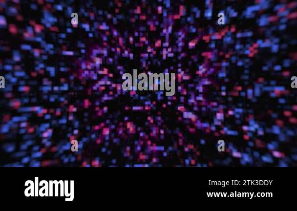 Blue and purple cube digital light blurry bokeh motion background. Computer 2D render graphic ...