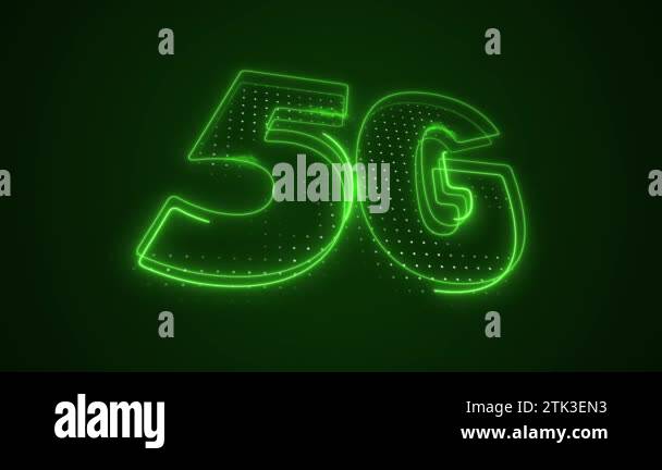 Neon Green 5G Mobile Data Internet Icon 3D Outline Loop Background ...