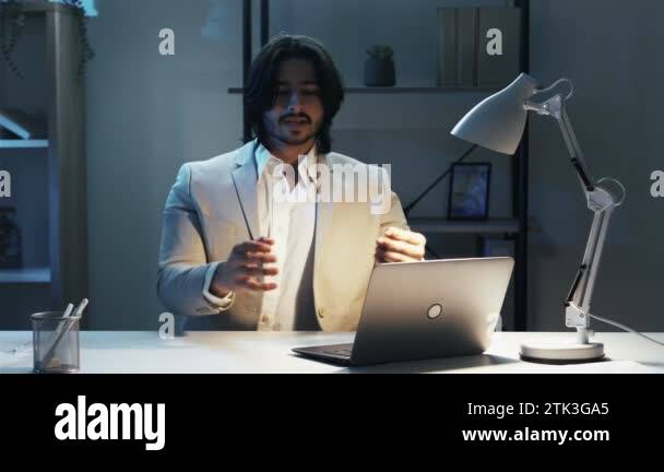 Online education. Inspired man. Virtual project. Elegant professional ...