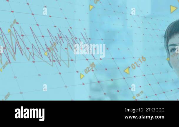 Animation of graphs, numbers, caucasian female customer female ...