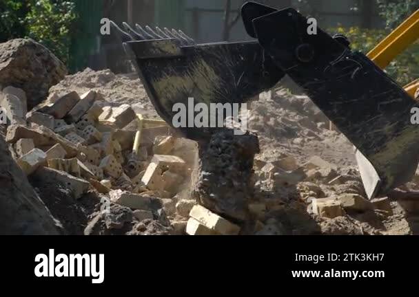 Construction debris from demolished buildings and bricks left over from ...