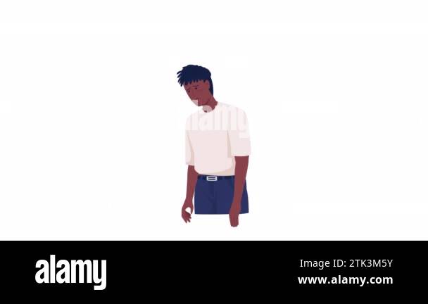 Animated depressed young man. Looped 2D cartoon flat characters on ...