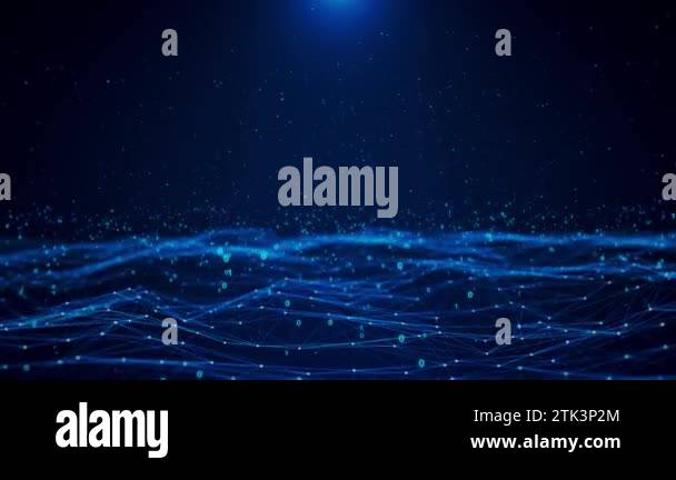 Digital blue landscape particle wave Communication or social media ...