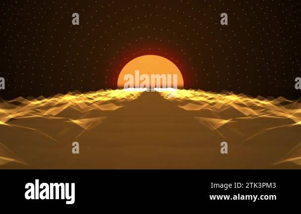 Retro wave 80s, 90s style footage. Beautiful Sunset. Glowing Digital ...