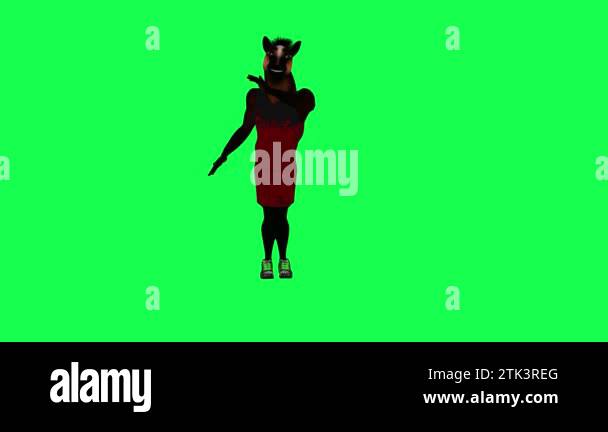 3D brown magic horse in red tracksuit doing hip dance from front angle ...