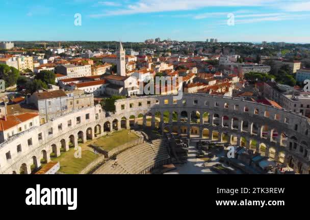 Ancient Roman amphitheater from a bird's eye view. A monument of ...